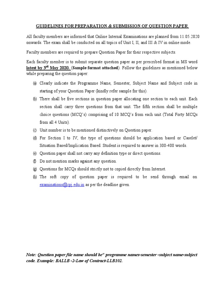 Guidelines For Question Papers | PDF