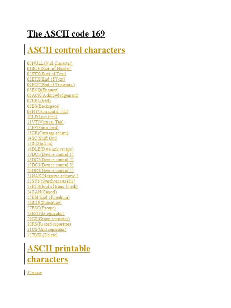 The ASCII Code 169 | PDF | Writing | Typography