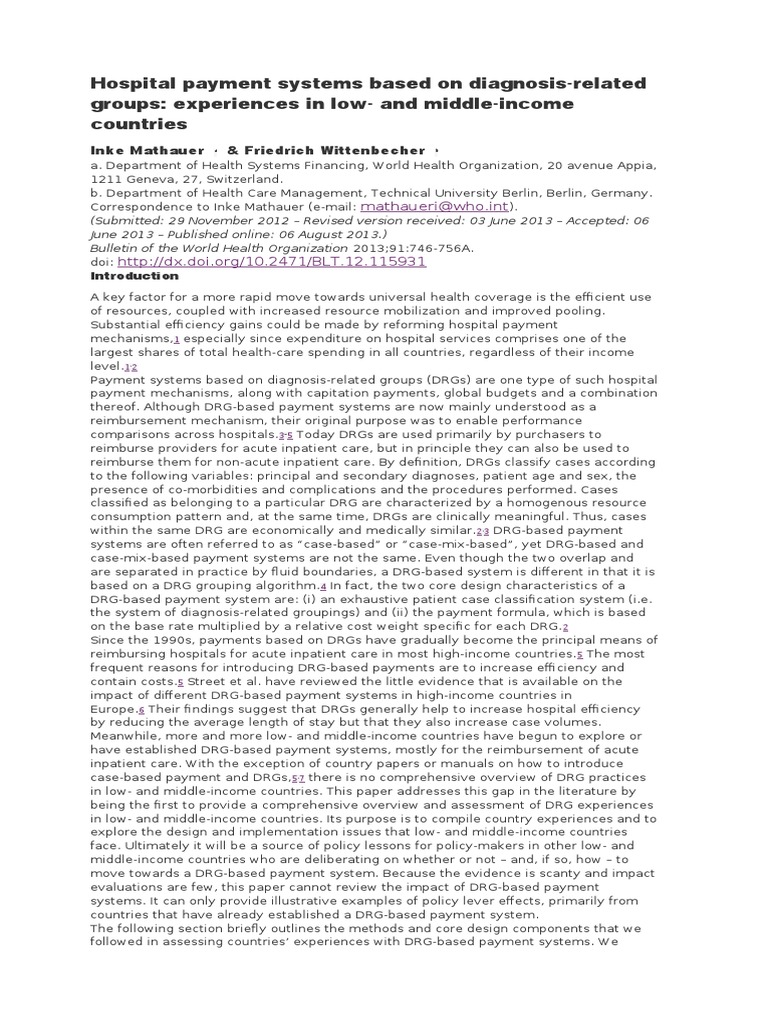 Hospital Payment Systems Based On Diagnosis | PDF | Health System ...
