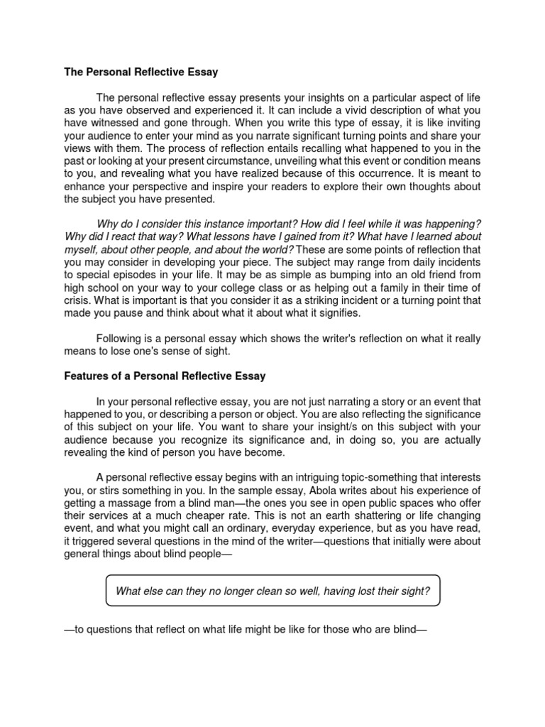 The Personal Reflective Essay | PDF | Essays | Narrative