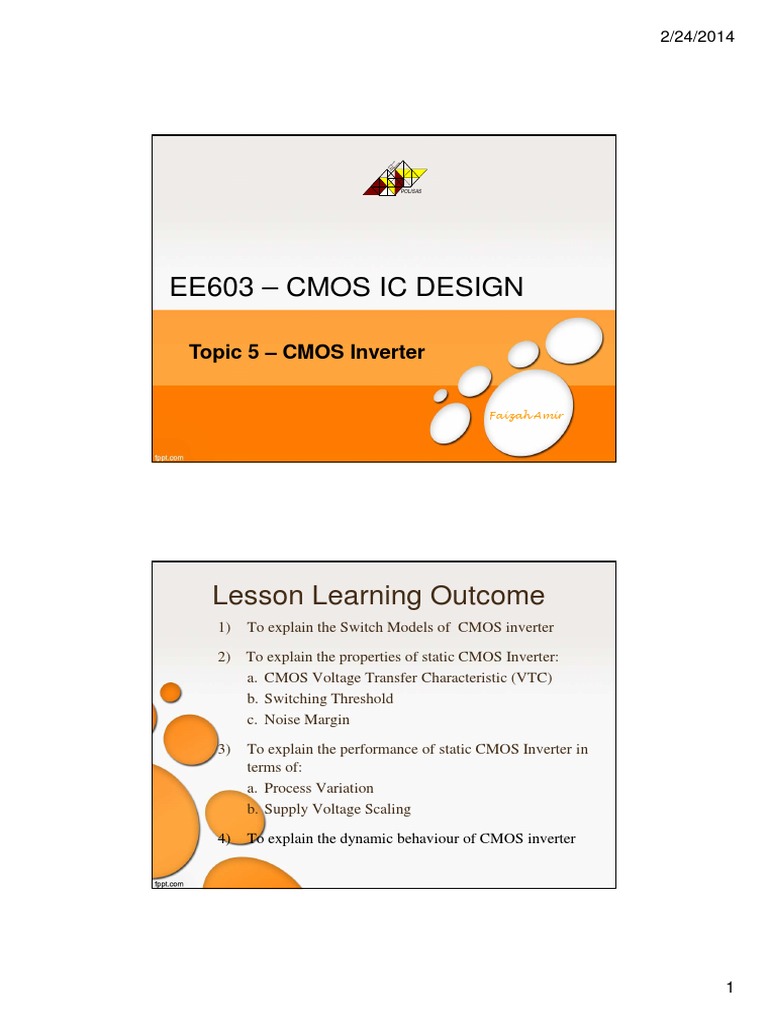 Ee603 - Cmos Ic Design: Lesson Learning Outcome | PDF | Cmos | Mosfet