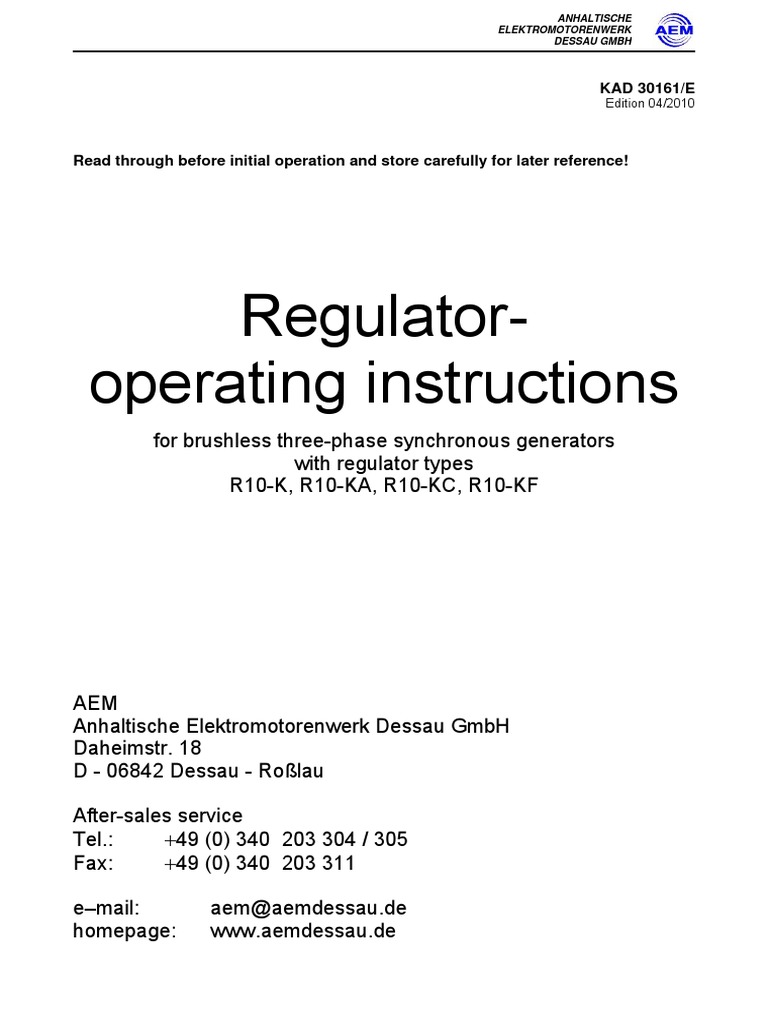43handleiding AEM R10K | PDF | Rectifier | Electric Generator
