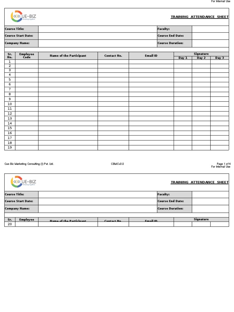 Training Attendance Sheet Template | PDF | Business | Computing And ...