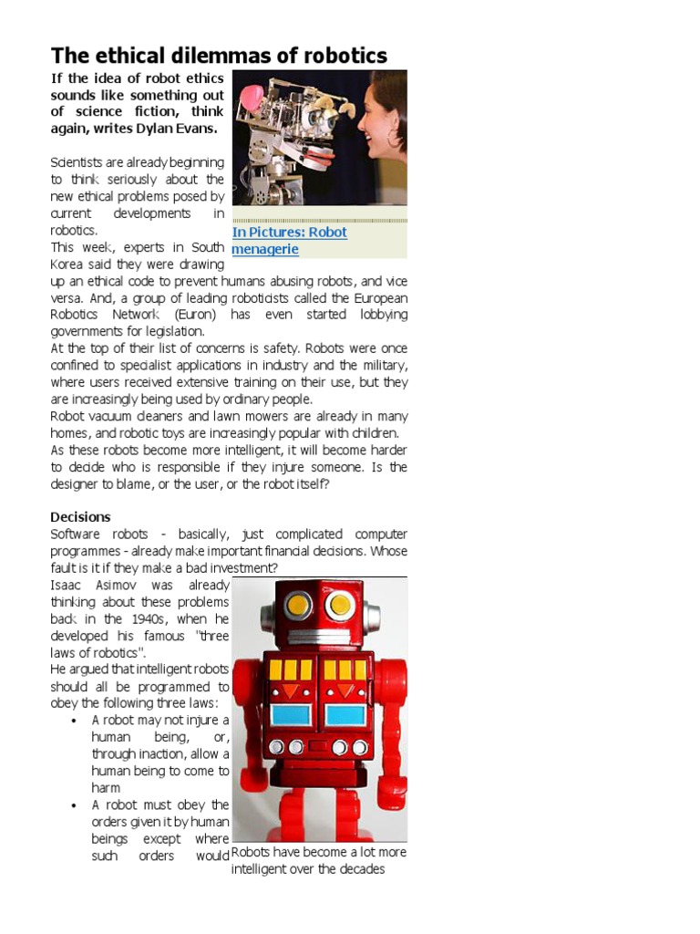 The Ethical Dilemmas of Robotics PDF | PDF | Robot | Robotics