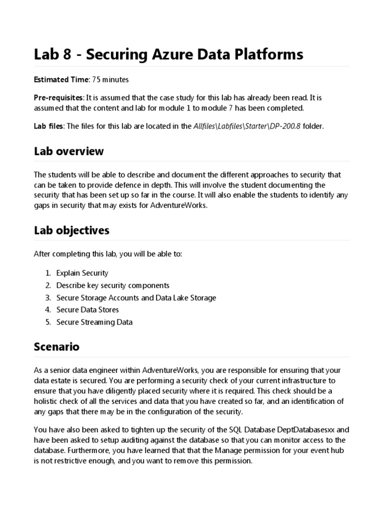 Lab 8 - Securing Azure Data Platforms | PDF | Microsoft Azure | Microsoft Sql Server