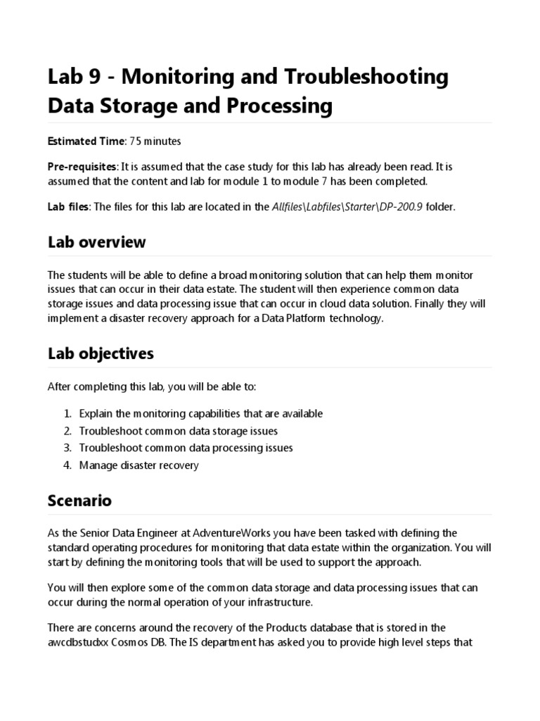 Lab 9 - Monitoring and Troubleshooting Data Storage and Processing | Download Free PDF ...