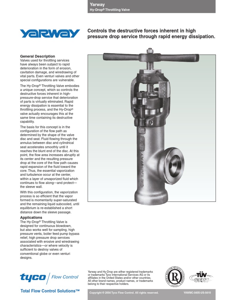 Literature For Hy-Drop Blowdown Valve | PDF | Valve | Throttle