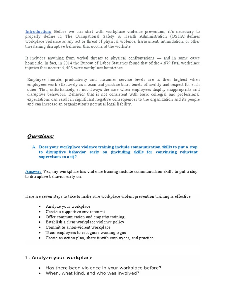 Case Study On Disruptive Behavior at Workplace | PDF | Violence ...