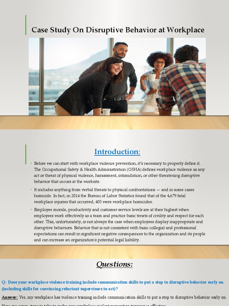 Case Study On Disruptive Behavior at Workplace | PDF | Violence ...