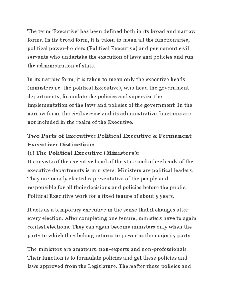 Two Parts of Executive: Political Executive & Permanent Executive ...