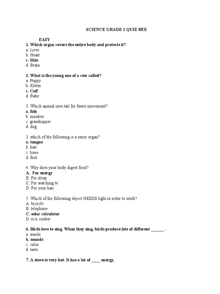Science Grade 1 Quiz Bee | PDF | Earth | Atmosphere Of Earth