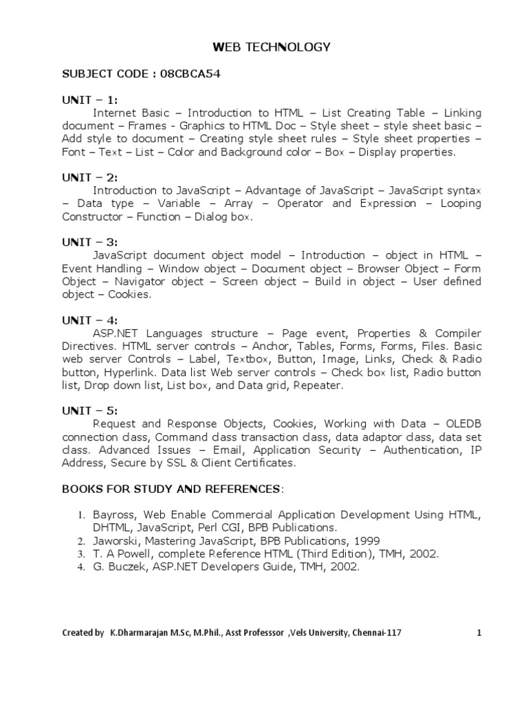 Web Technology Notes New PDF | PDF | Html Element | Html