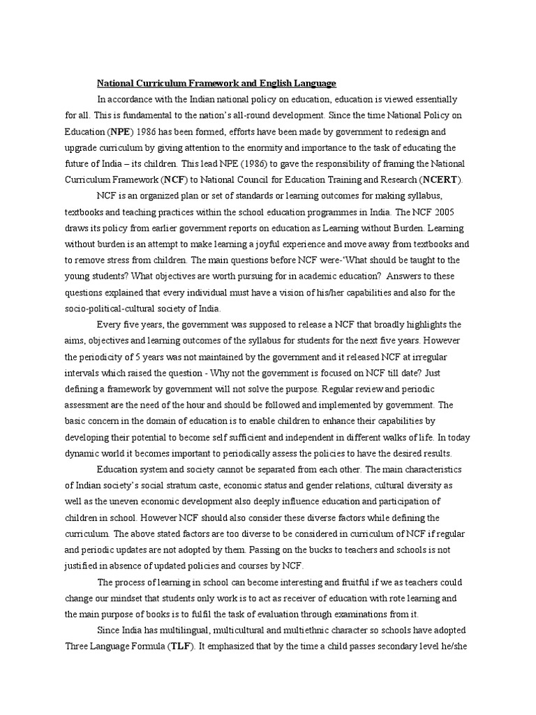 National Curriculum Framework | PDF | Curriculum | Teachers