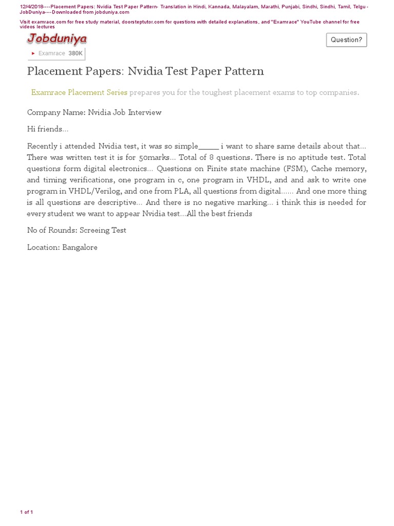Nvidia Test Paper Pattern | PDF | Computers