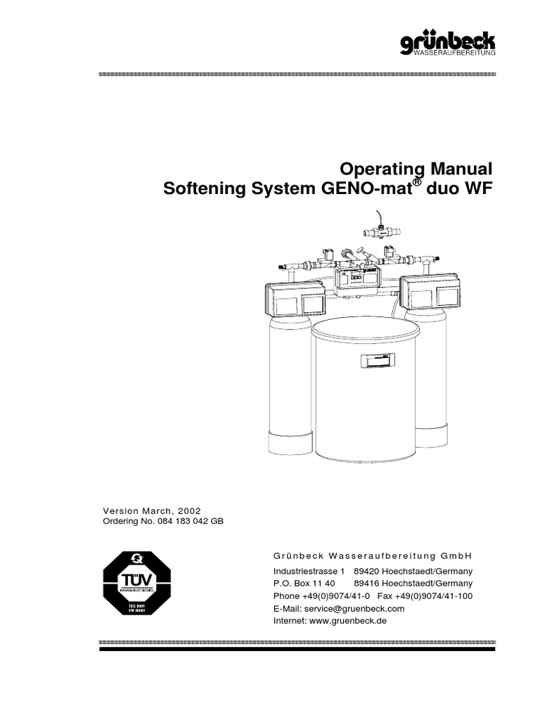 Operating Manual Softening System GENO-mat Duo WF | PDF | Materials ...