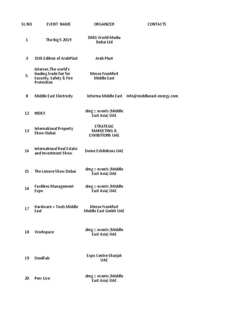 Upcoming Exhibition Schedule - UAE | PDF | Dubai | United Arab Emirates