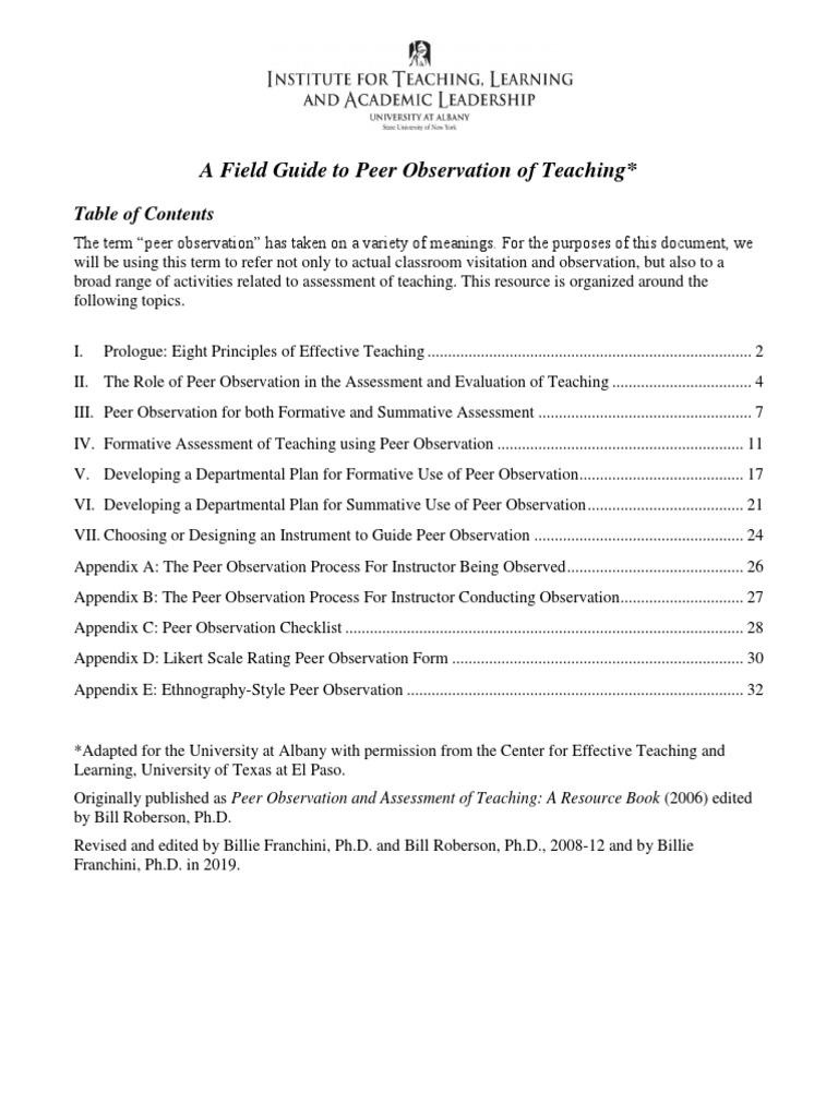 Peer Observation in Teaching Assessment | PDF | Educational Assessment ...