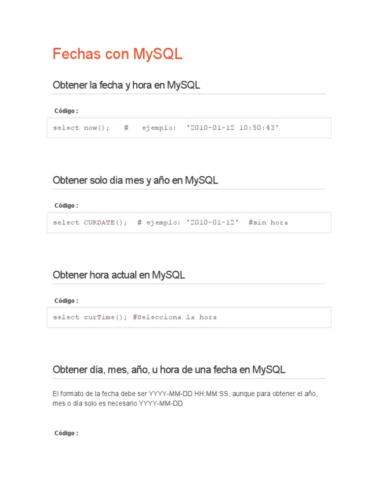 Fechas Con MySQL | PDF | Informática y tecnología de la información