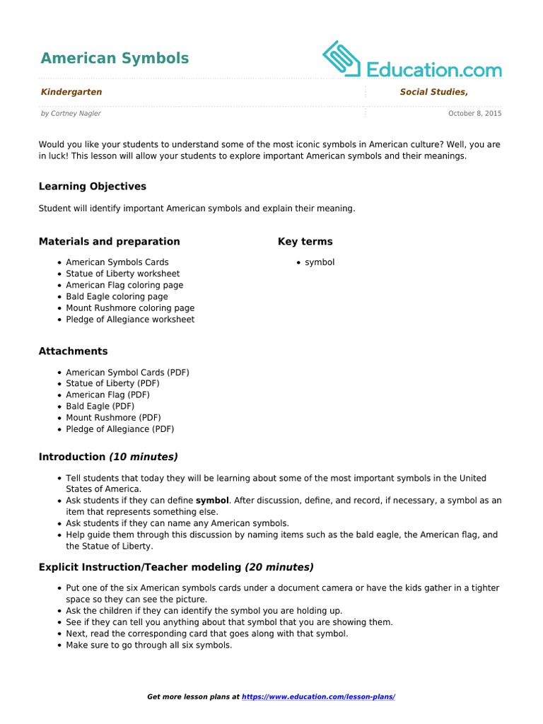 American Symbols: Learning Objectives | PDF