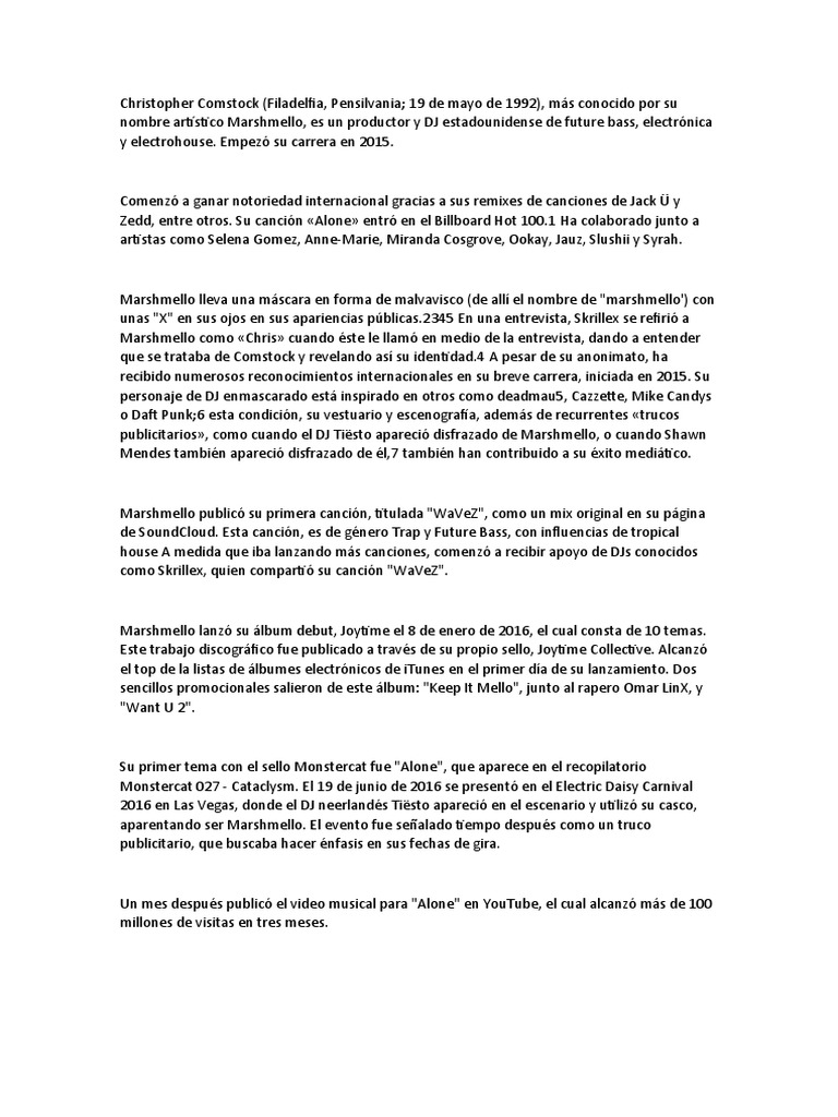 Marshmello: Trayectoria y Éxitos Musicales | PDF | Industria de la ...