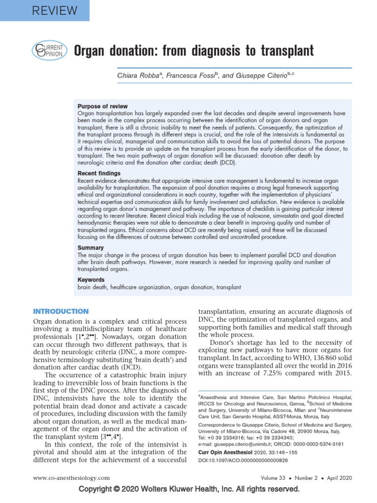 Organ Donation: From Diagnosis To Transplant: Review | PDF | Organ ...