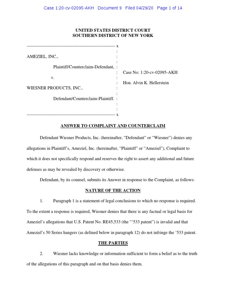 Ameziel Inc. v. Wiesner Products Inc. Case | PDF | Complaint ...