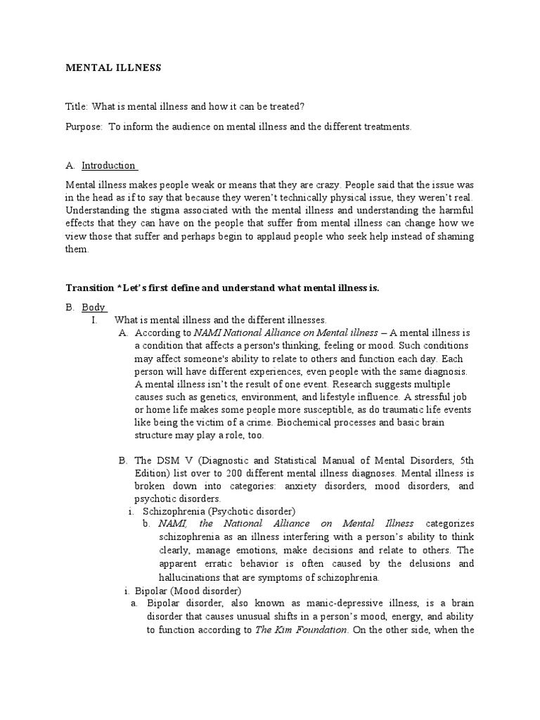 Speech Outline - Mental Illness | Download Free PDF | Mental Disorder ...