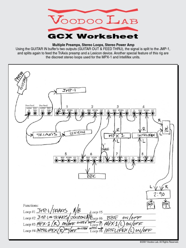 GCX Worksheet: Multiple Preamps, Stereo Loops, Stereo Power Amp | PDF