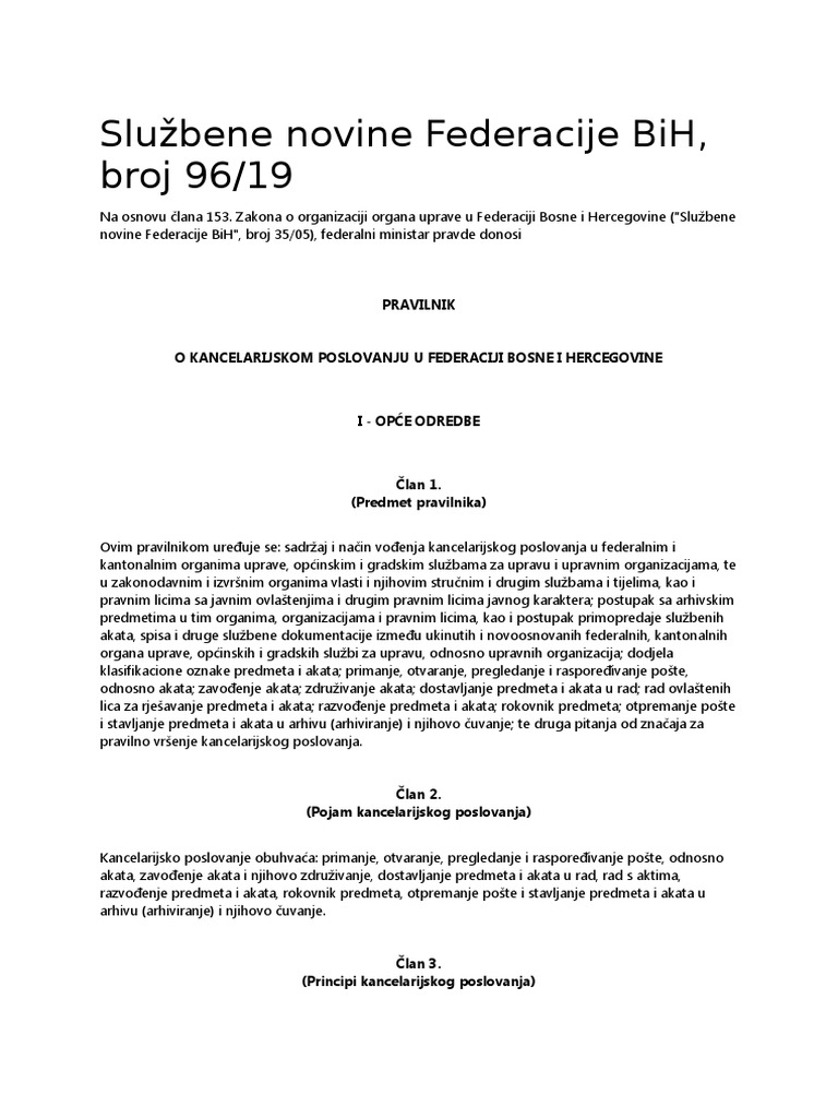 Pravilnik o Kancelarijskom I Arhivskom Poslovanju | PDF