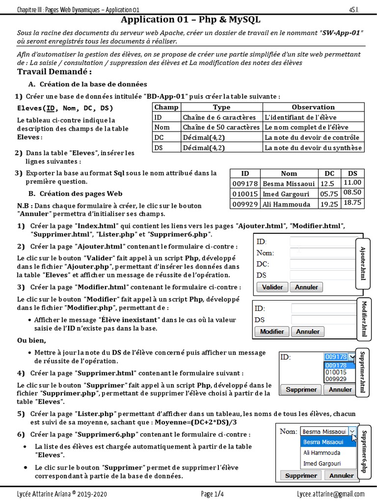 Gestion Élèves: PHP & MySQL | PDF