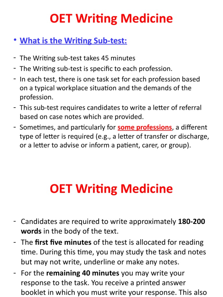 OET Writing Medicine: - What Is The Writing Sub-Test | PDF | Verb ...