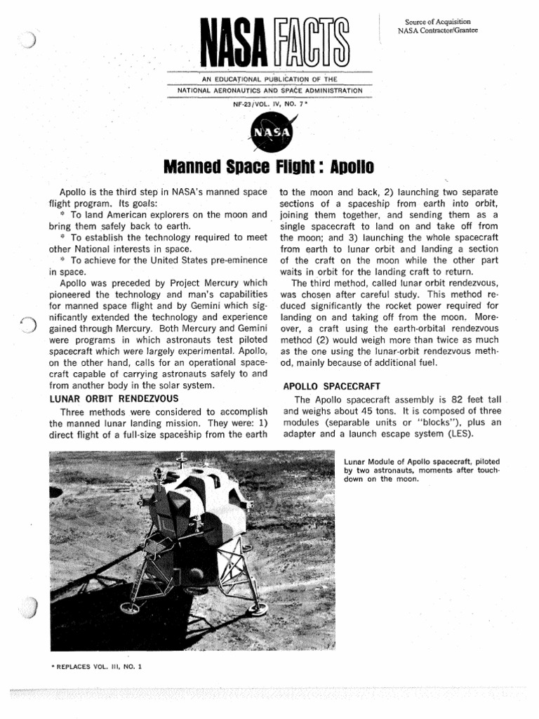 NASA Facts Manned Space Flight Apollo | PDF | Apollo Lunar Module ...