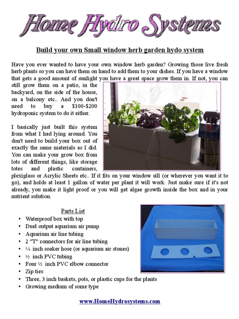 Build Your Own Small Window Herb Garden Hydo System: Parts List | PDF ...