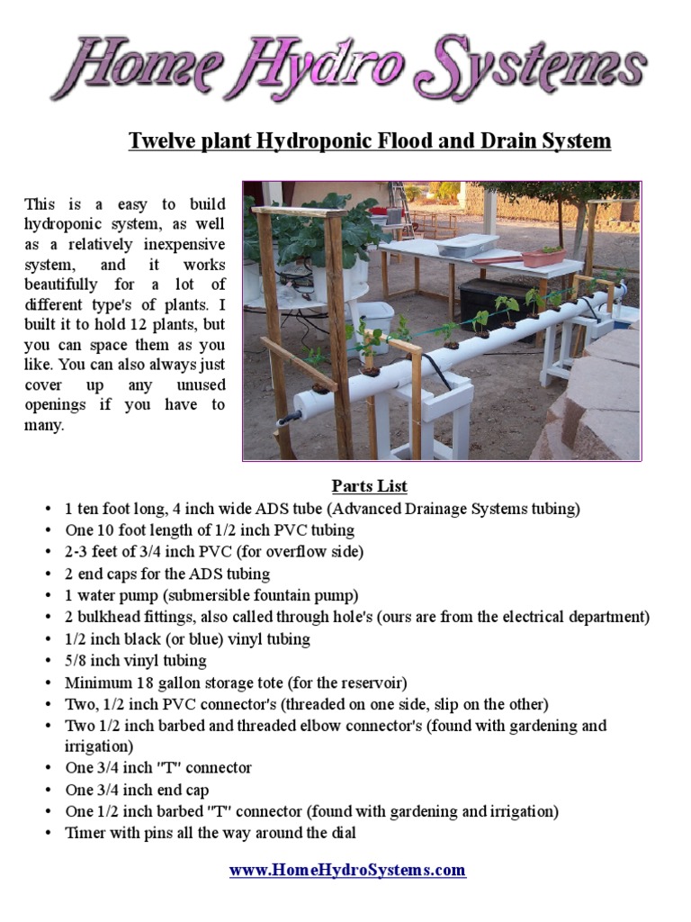 Twelve Plant Hydroponic Flood and Drain System: Parts List | PDF ...