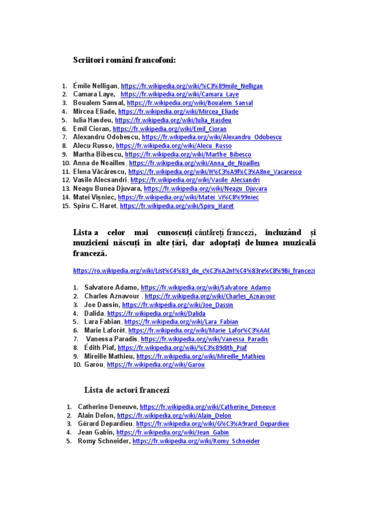 Scriitori Români Francofoni:: Lista de Actori Francezi | PDF | Young Adult