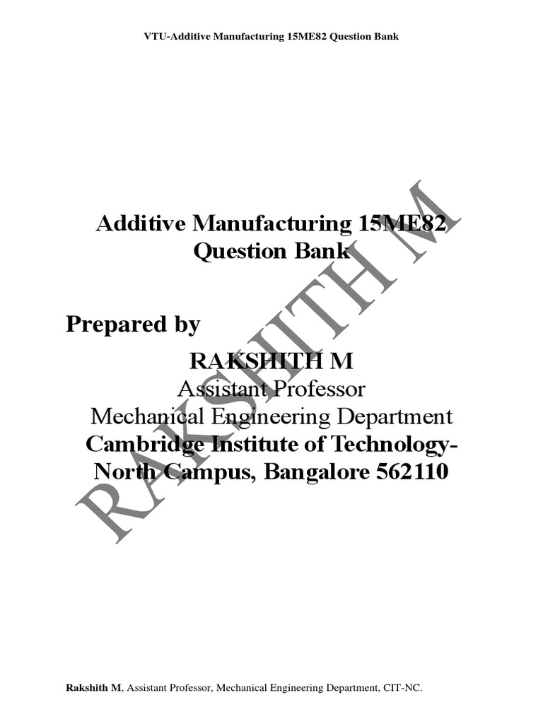 Additive Manufacturing VTU Question Bank | PDF | Sintering | Automation