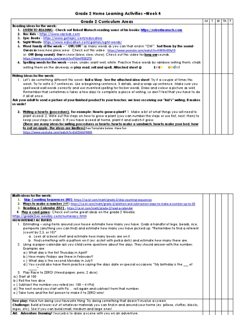 Grade 2 Week 4 Learning Activities | PDF