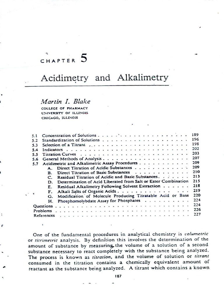 Acidimetry and Alkalimetry: Martin I. Blake | PDF | Titration | Chemistry