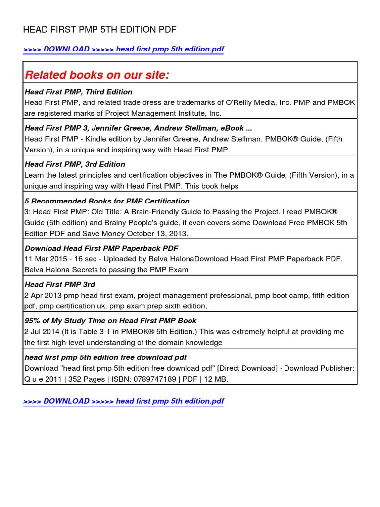 Related Books On Our Site:: Head First PMP 5Th Edition PDF | PDF