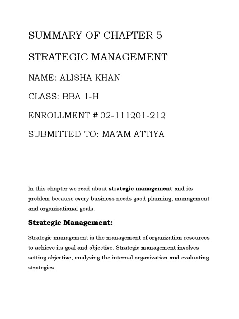Strategic Management: A Summary of Key Concepts and Models | PDF ...