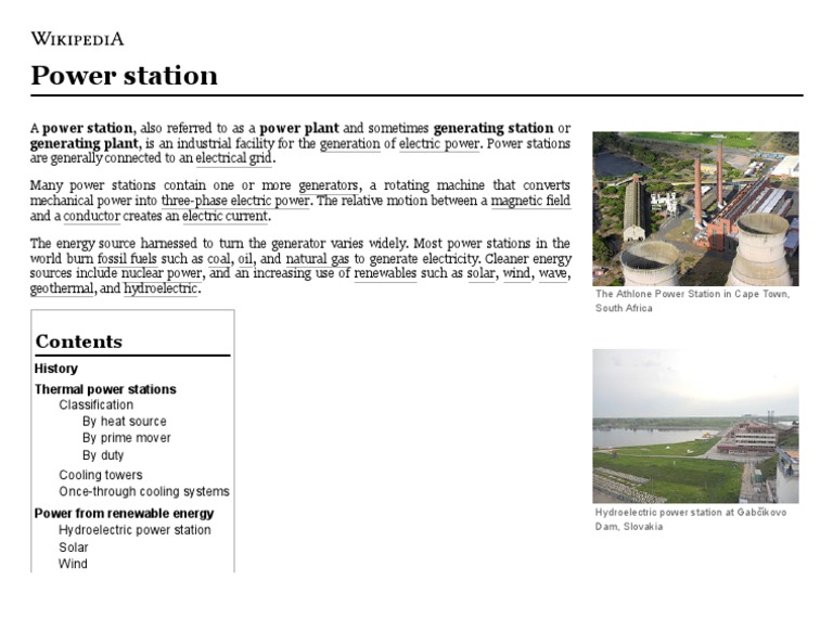Power Station: Generating Plant, Is An Industrial Facility For The ...