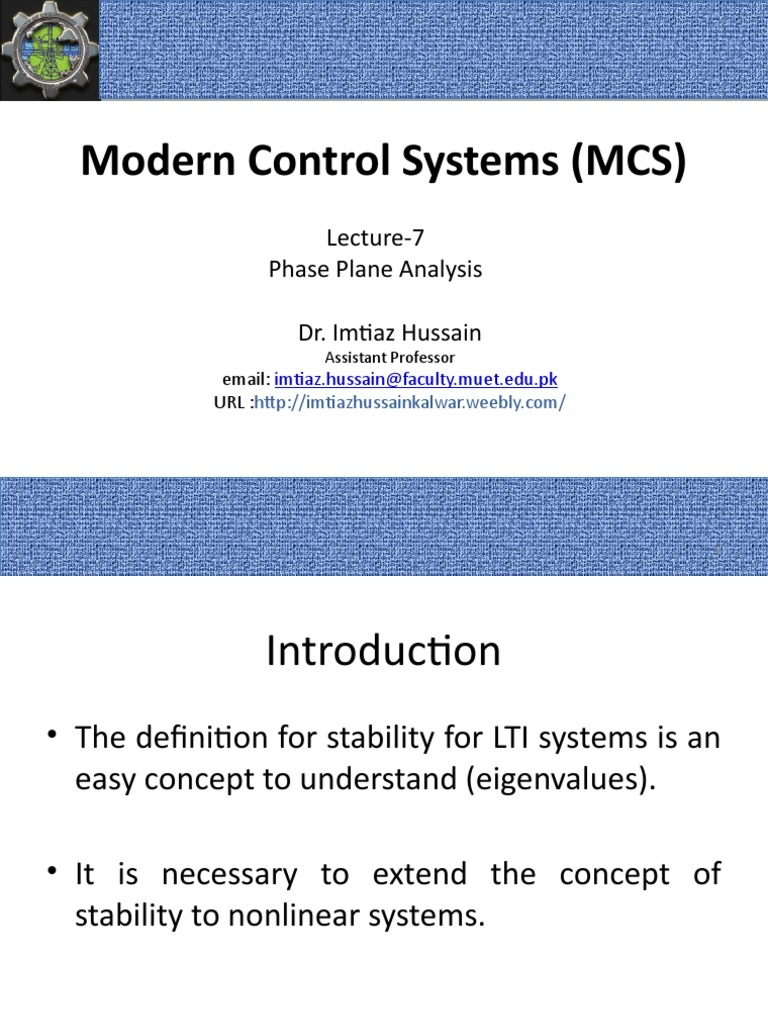 Modern Control Systems (MCS) : Lecture-7 Phase Plane Analysis | PDF | Nonlinear System ...