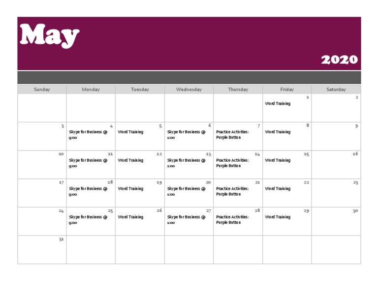 May 2020 Training Calendar | PDF