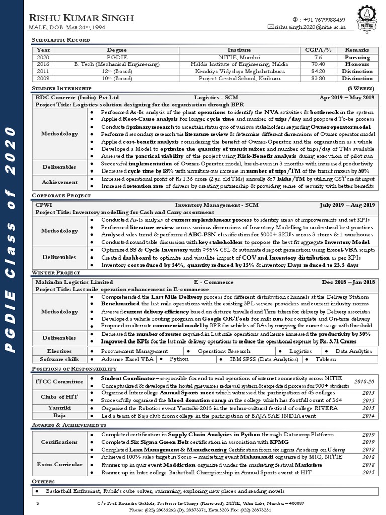 Rishu Kumar Singh PDF | PDF | Inventory | Logistics