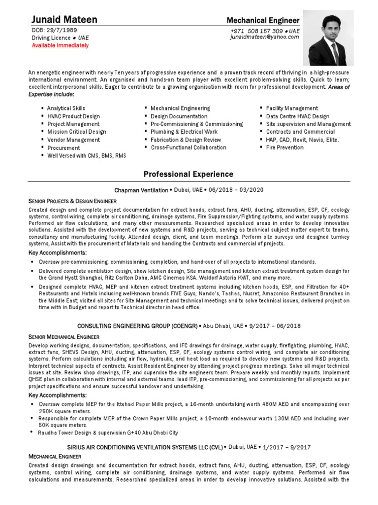 Junaid Mateen CV | PDF | Building Engineering | Engineering