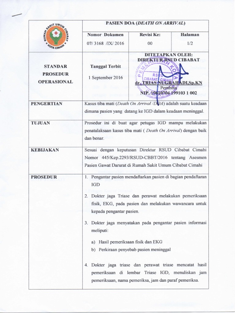SPO Pasien DOA (Death On Arrival) | PDF