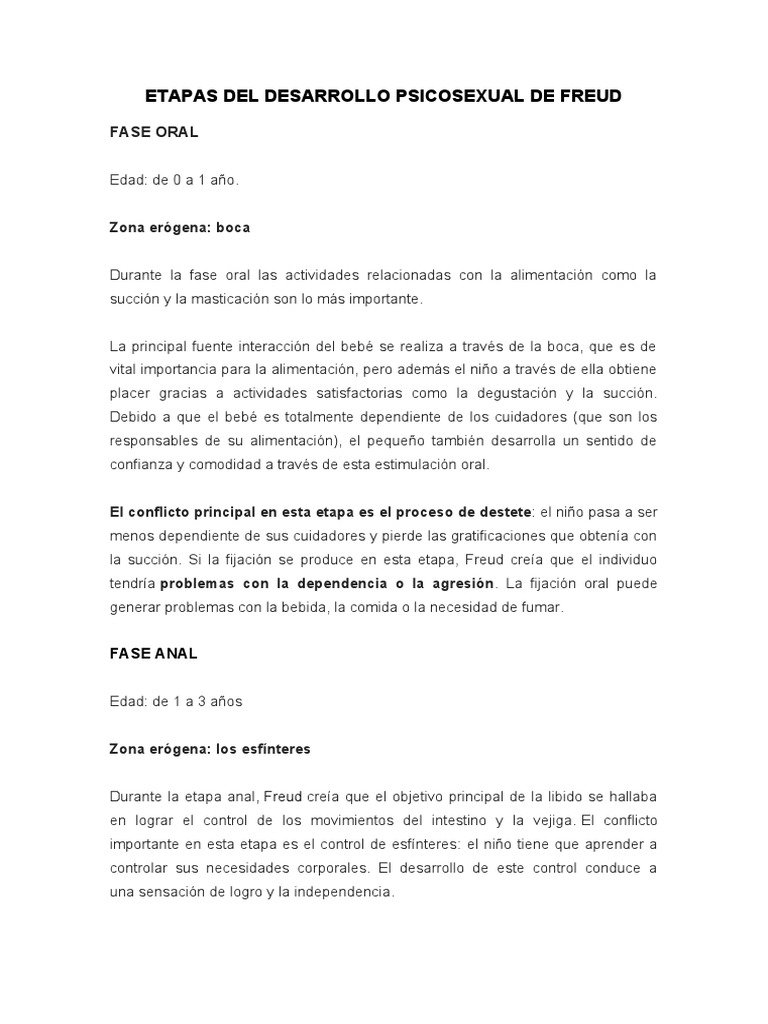 Etapas Del Desarrollo Psicosexual de Freud | PDF | Conceptos psicologicos | Ciencias del ...