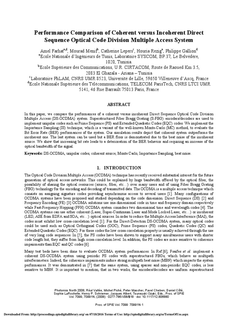 Performance Comparison of Coherent Versus Incoherent Direct Sequence Optical Code Division ...