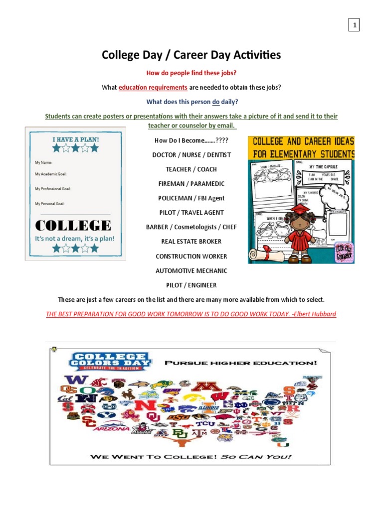College Career Day Activities | PDF | College