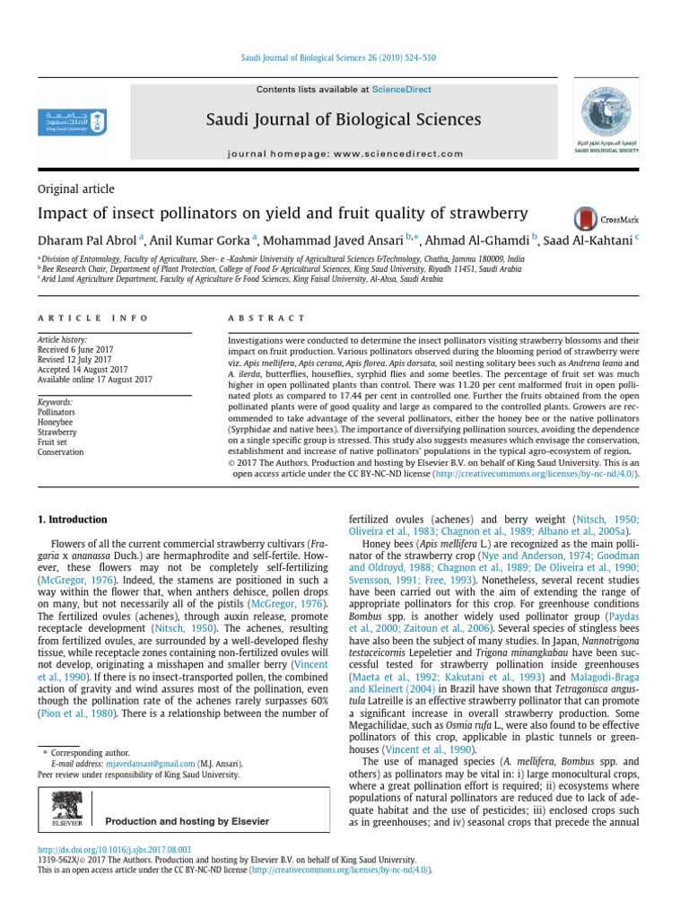Saudi Journal of Biological Sciences | Download Free PDF | Honey Bee ...